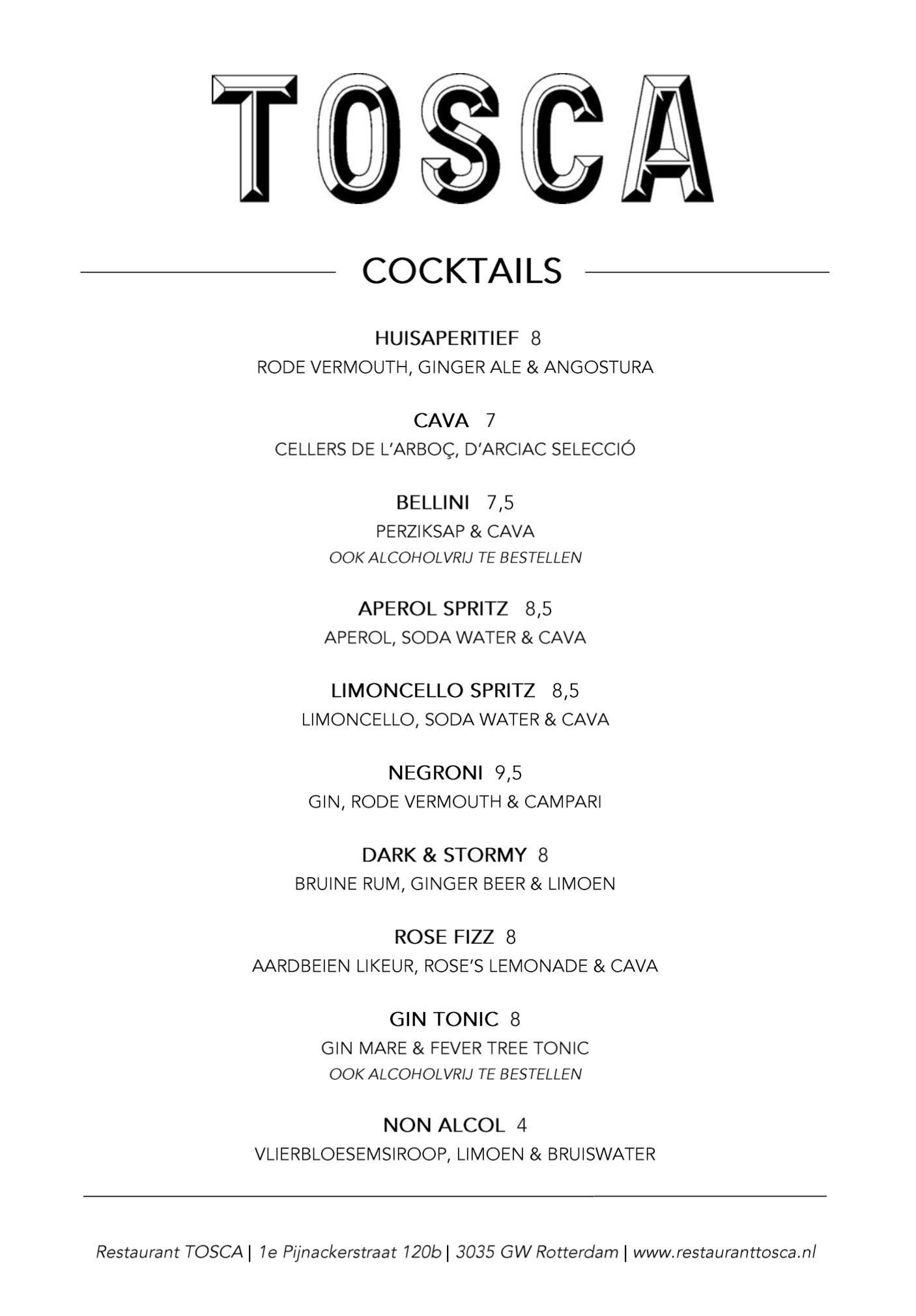 MENU – Restaurant Tosca