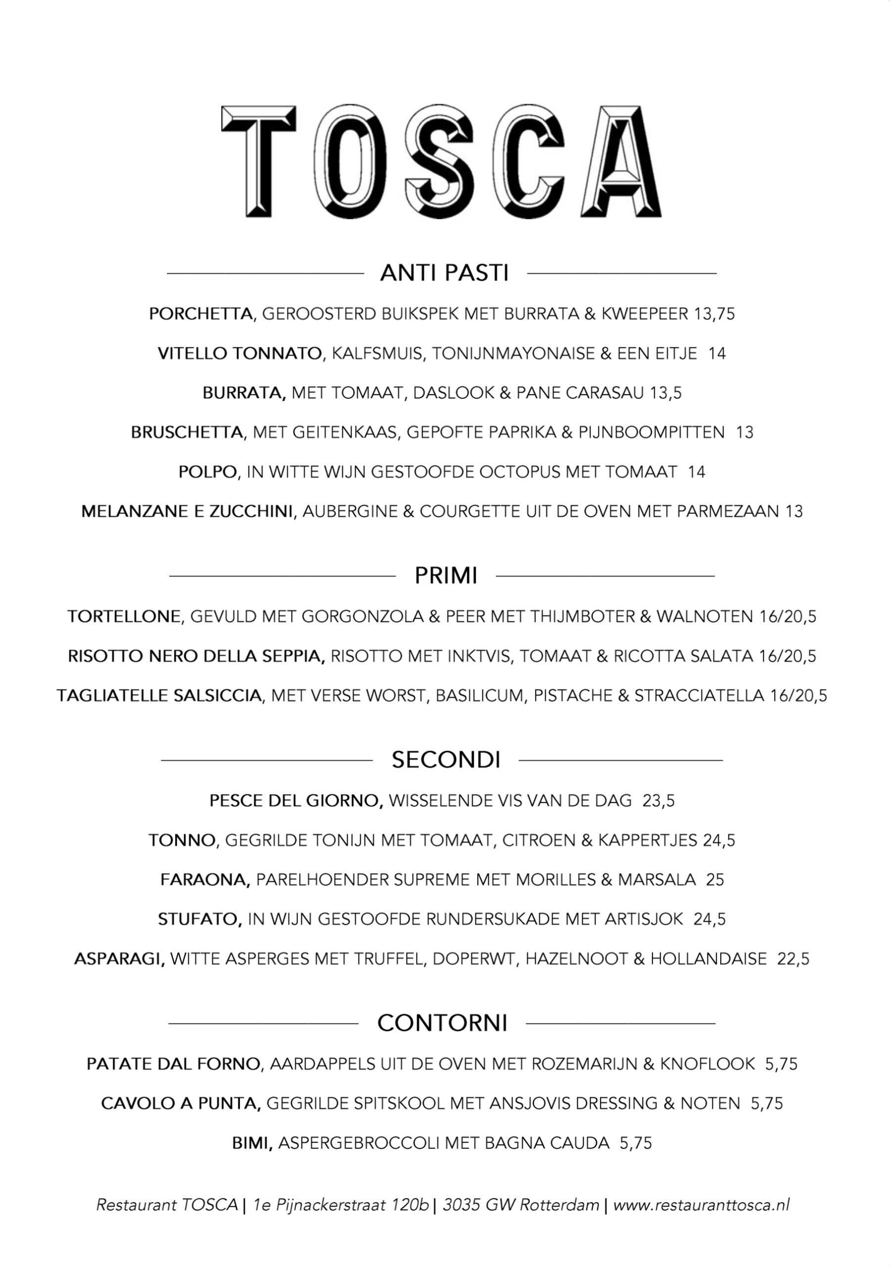 MENU – Restaurant Tosca