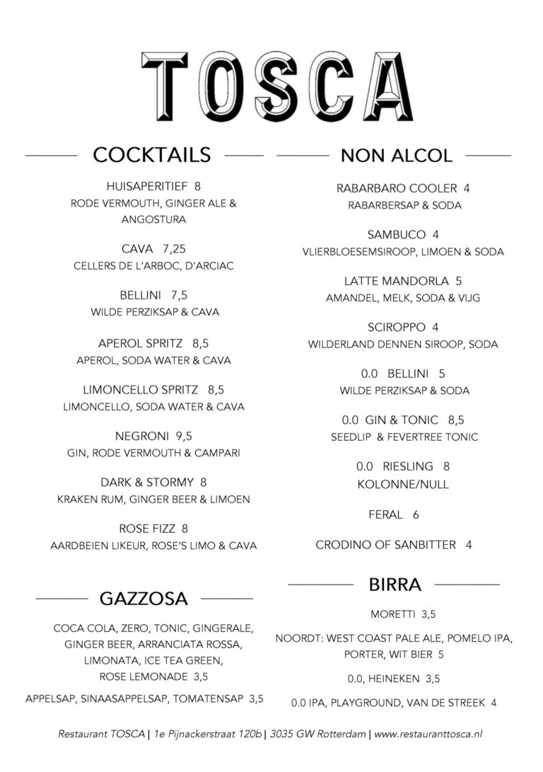MENU – Restaurant Tosca